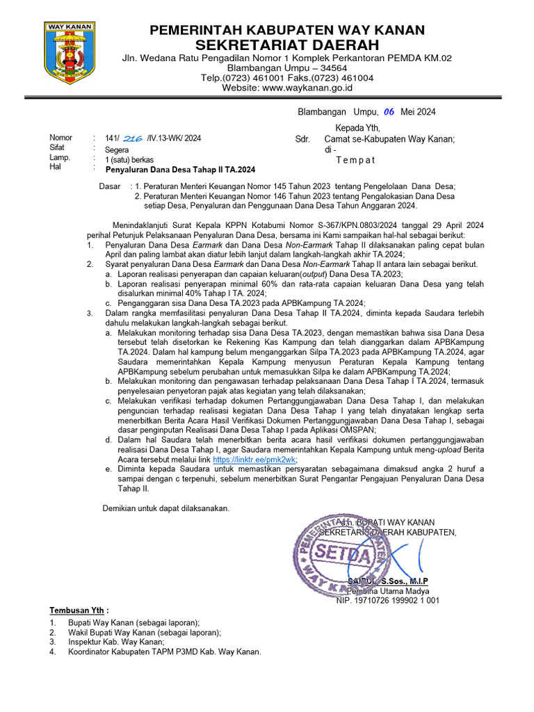 Surat Sekda - Pengajuan Tahap II | PDF