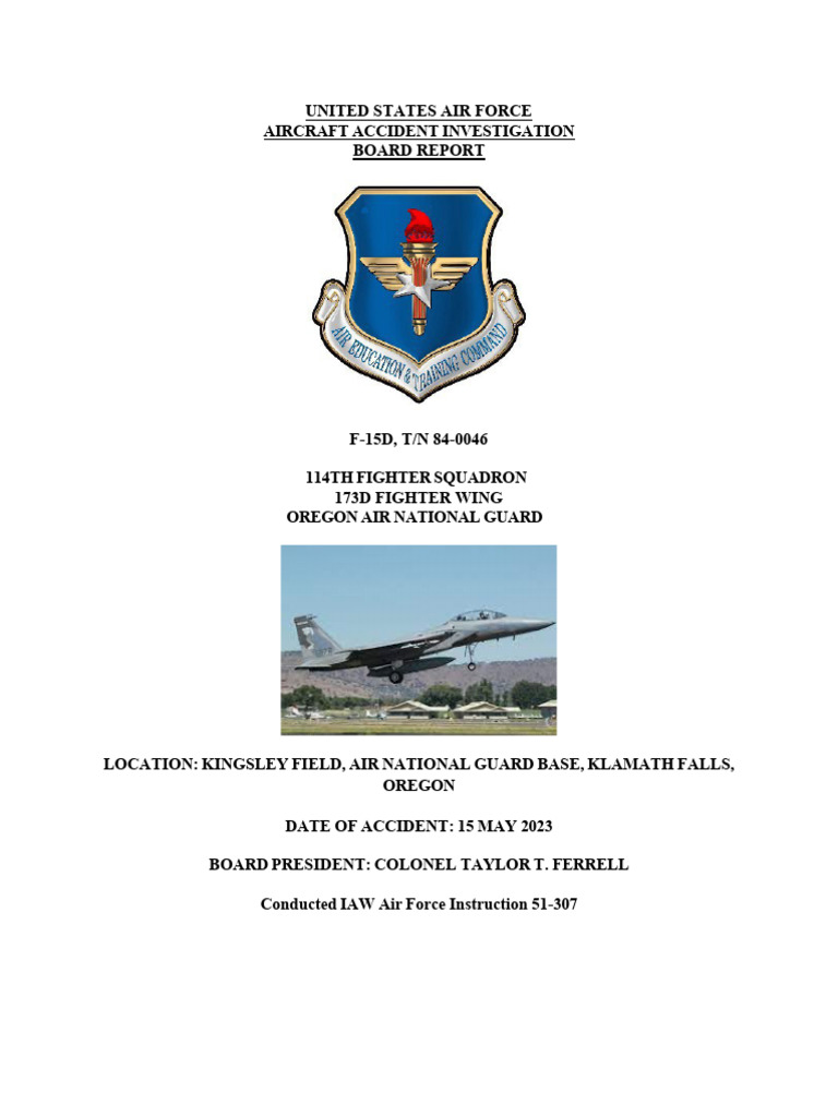 15MAY23 AETC F15 Kingsley Field AIB Report | PDF | Air National Guard ...