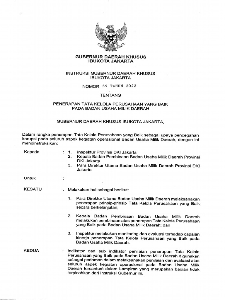 2022 - InGub No. 35 - Penerapan GCG Pada BUMD | PDF