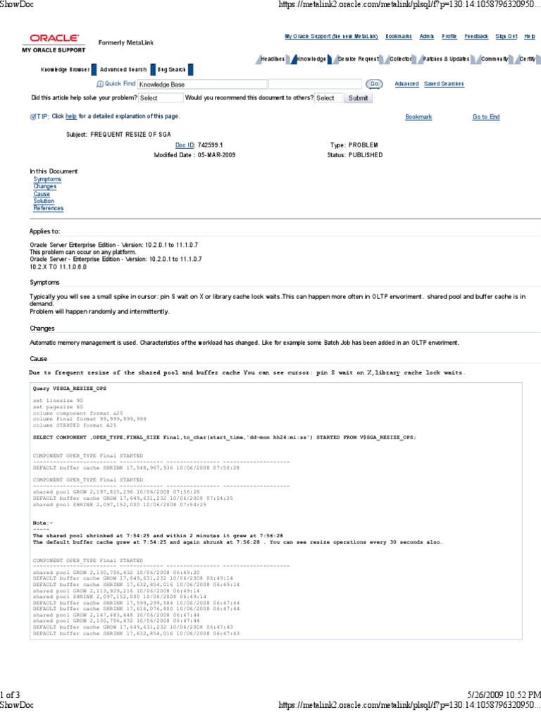 Asmm Sga Resize | PDF | Cache (Computing) | Oracle Database