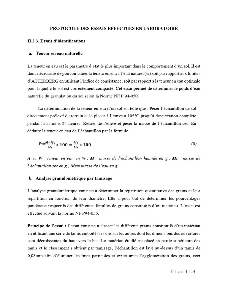 Protocole Des Essais Effectues en Laboratoire | PDF | Physique ...