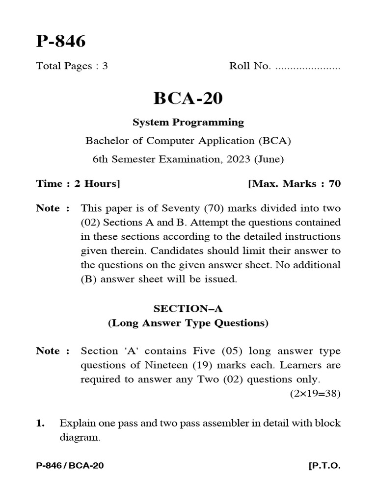 BCA-20 System Programming Exam Paper | PDF | Computers | Technology ...