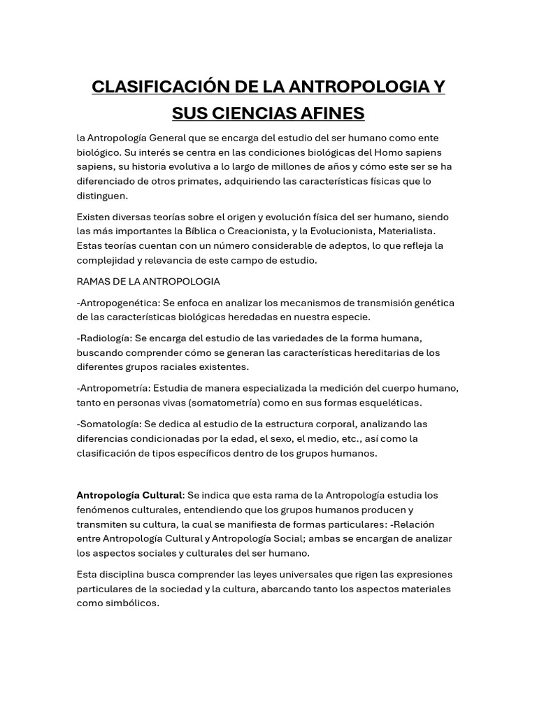 Clasificacion de La Antropologia (Interpretación) | PDF | Antropología ...