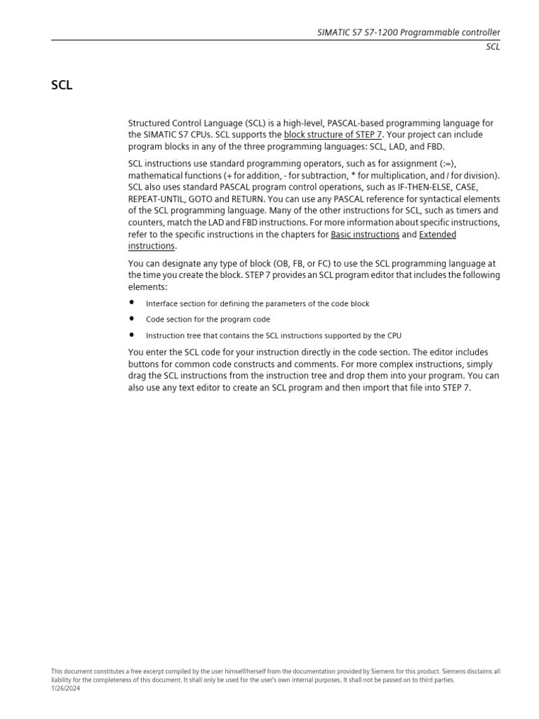 SIMATIC S7 S7-1200 Programmable Controller - SCL | PDF | Computer Program | Programming