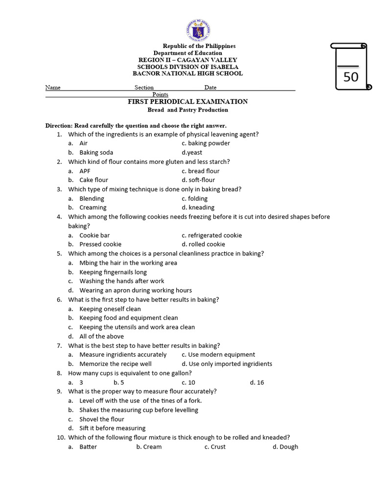 BPP Exam 1st Grading 2023-2024 | PDF | Breads | Flour