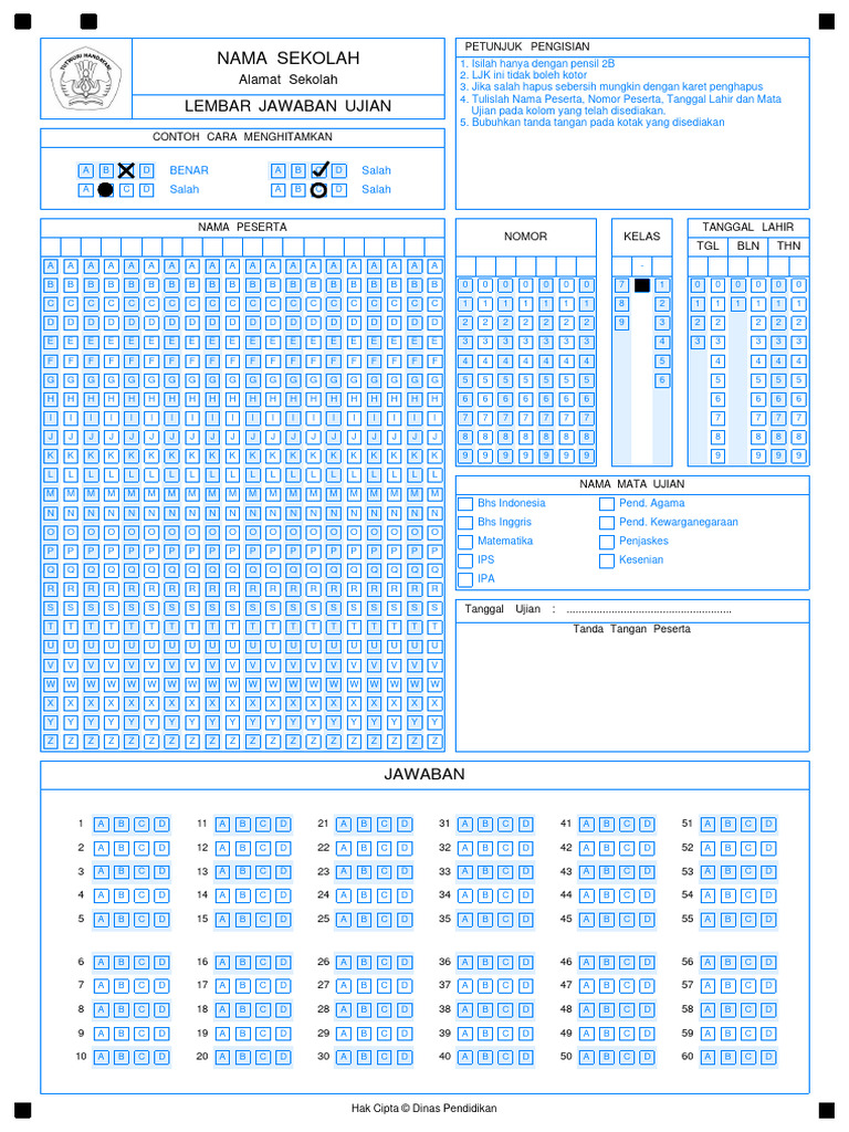 Contoh LJK Ujian Sekolah SD | PDF