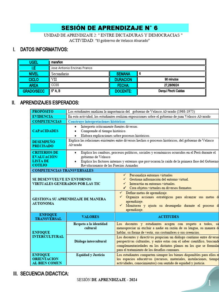 Sesion 6 Ccss 5to Grado II Bimetre | PDF | Maestros | Aprendizaje