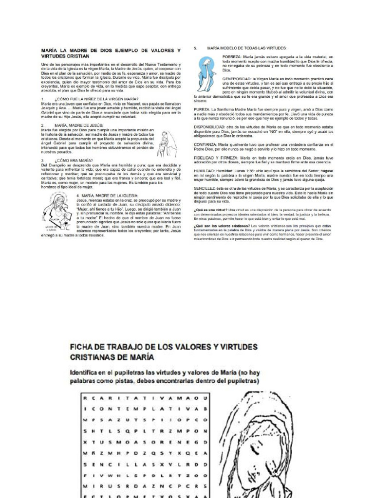 Ficha de Trabajo Virtudes de La Virgen Maria | PDF