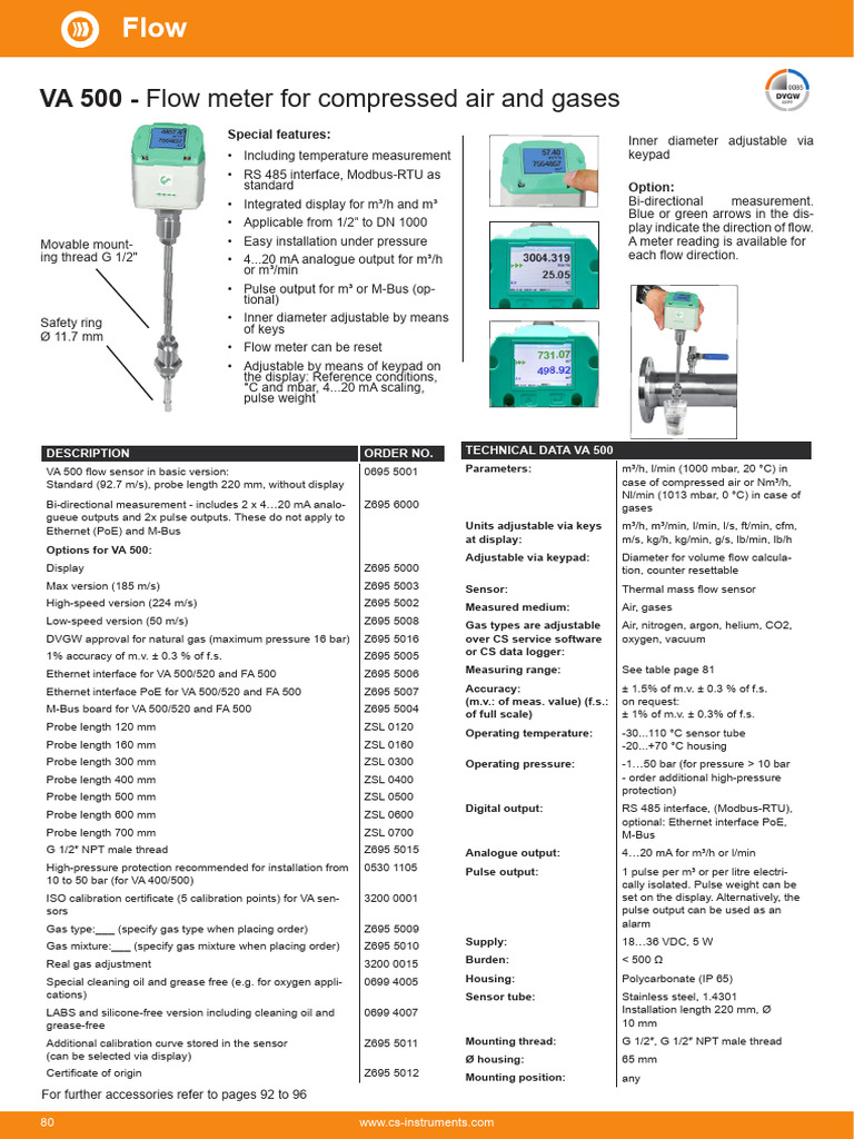 Data Sheet VA500 EN | PDF | Flow Measurement | Metrology
