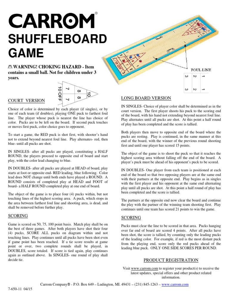 Shuffleboard Playing Instructions | PDF | Sports Rules And Regulations ...