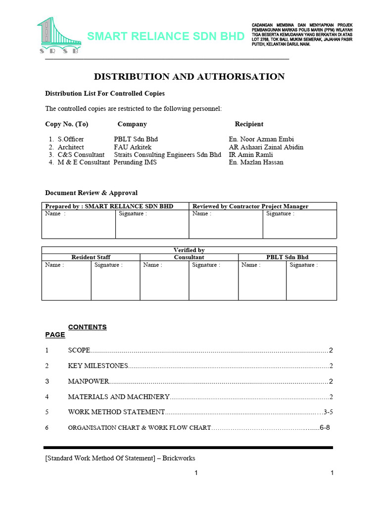 Method Statement For Brick Laying | PDF | Brick | Building Engineering