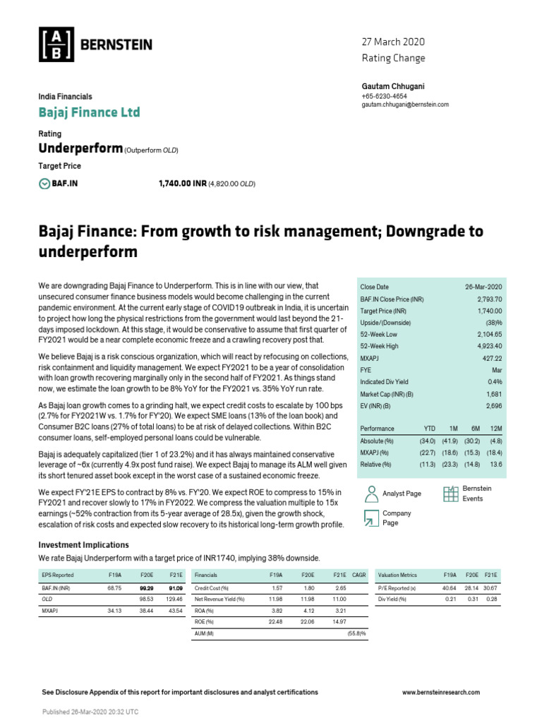 Bajaj Finance LTD - Bernstein | PDF | Income Statement | Private Sector