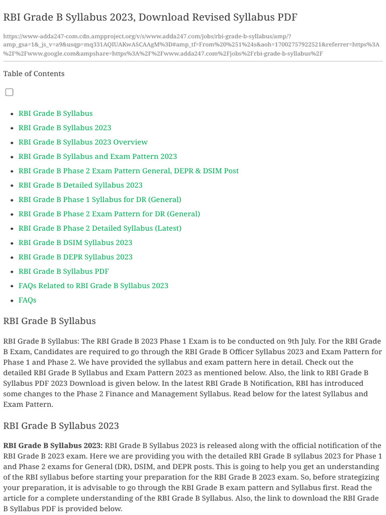 RBI Grade B Syllabus 2023 | PDF | Communication | Economy Of India