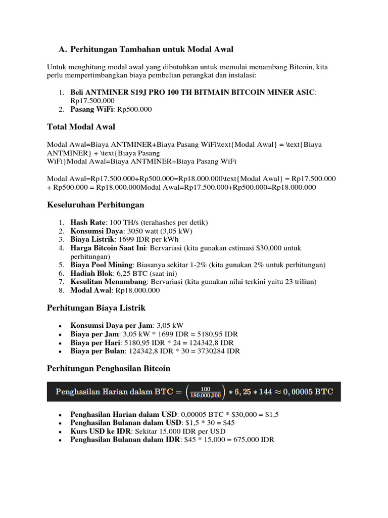 Modal dan Biaya Mining Bitcoin | PDF | Komputer | Teknologi & Rekayasa