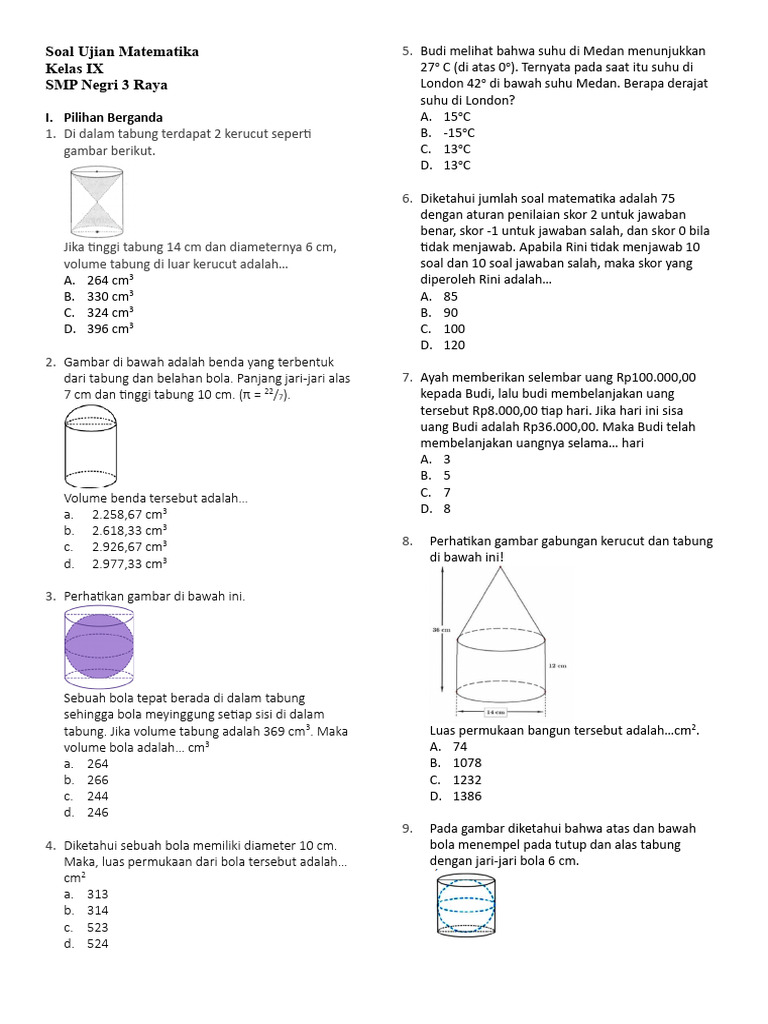 Soal Ujian Matematika Kelas IX | PDF | Metode & Bahan Ajar | Seni