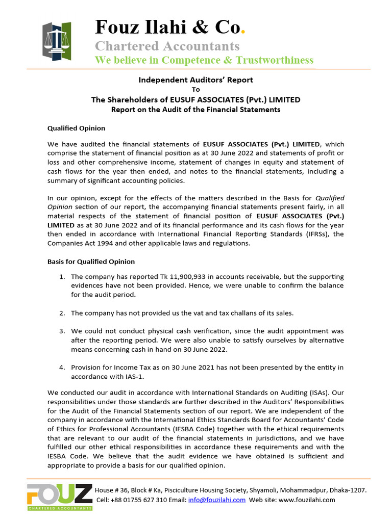 Auditors' report-21-EUSUF | PDF | Audit | Going Concern