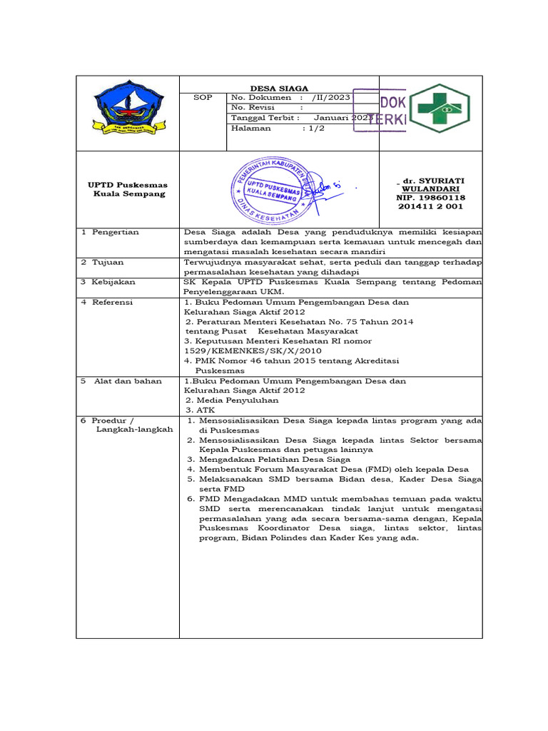 SOP Desa Siaga dan MMD 2023 | PDF