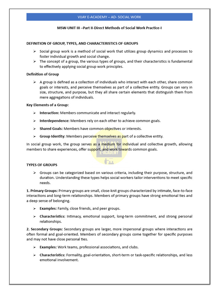 Direct Methods of Social Work Practice-I | PDF | Social Work | Social Group