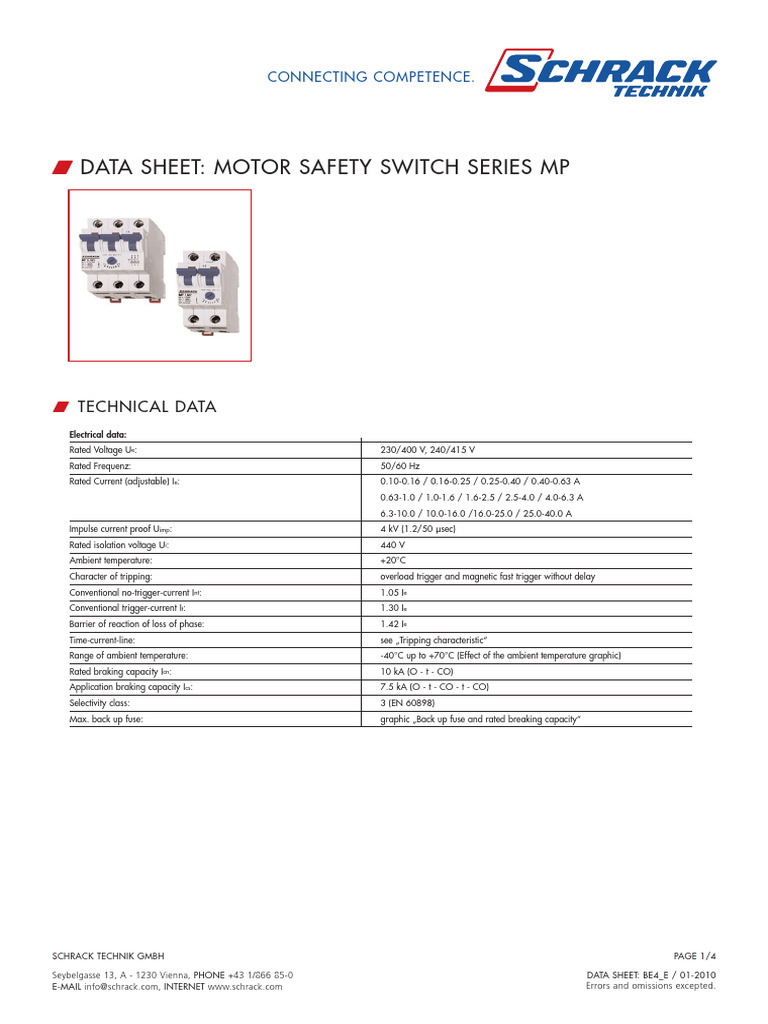 Data Sheet: Motor Safety Switch Series MP | PDF | Fuse (Electrical ...