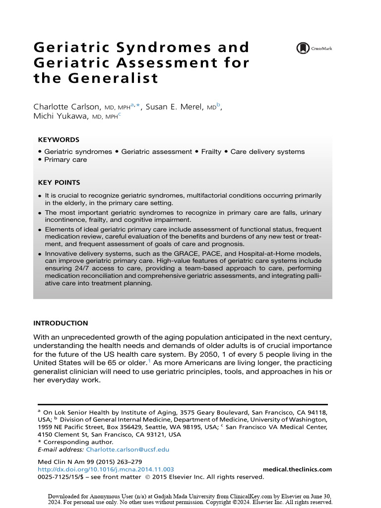 Geriatric Syndrome and Geriatric Assessment For The Generalist | PDF ...