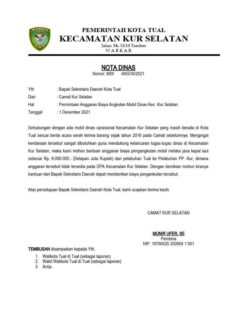 Nota Dinas Permintaan Anggaran | PDF
