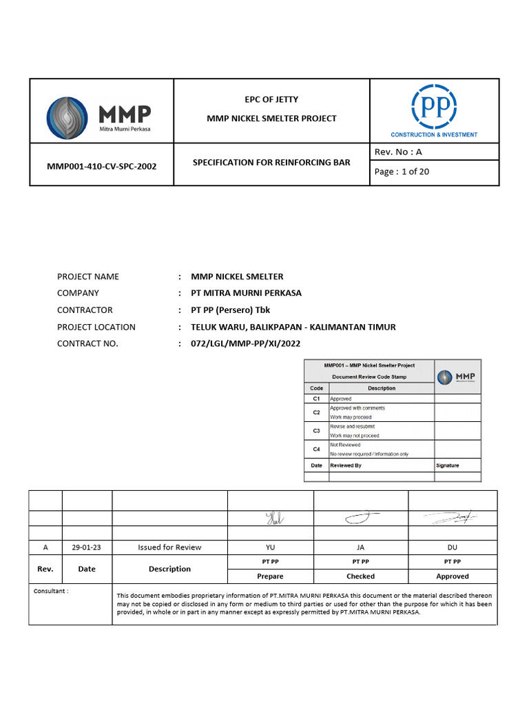 MMP001-410-CV-SPC-2002 Specification For Reinforcing Bar | PDF | Specification (Technical ...