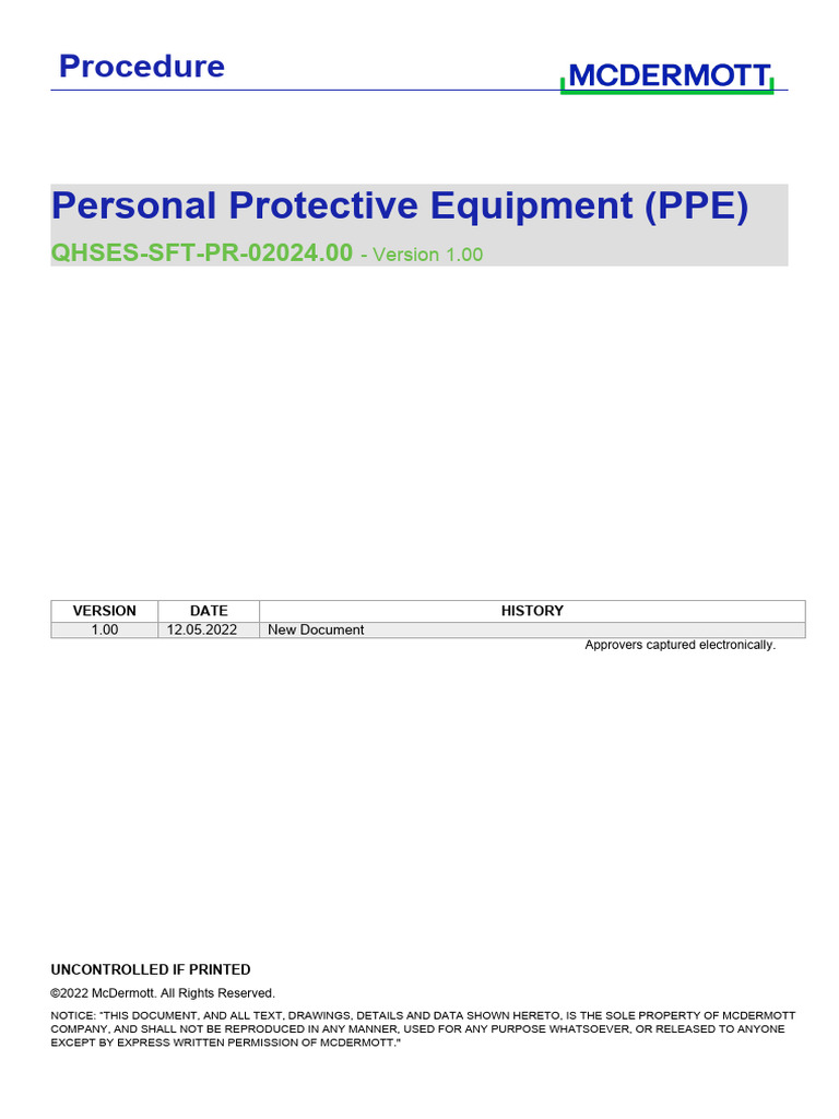 QHSES-SFT-PR-02024.00 - Personal Protective Equipment (PPE) - 1.00 ...