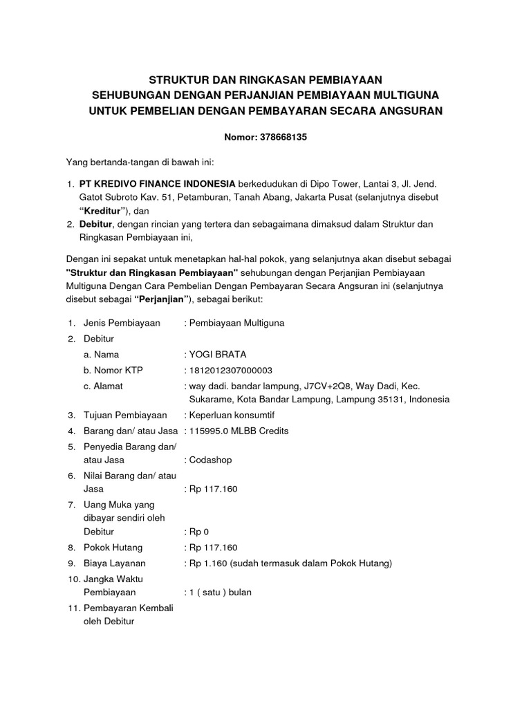 Pembiayaan Multiguna Angsuran Kredivo | PDF