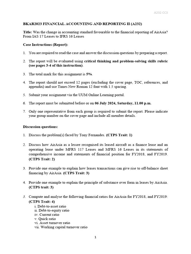 A232 CC3 Case Instructions - Students | PDF | International Financial ...