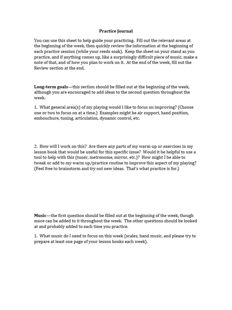 Weekly Oboe Practice Journal Template | PDF | Language Arts ...