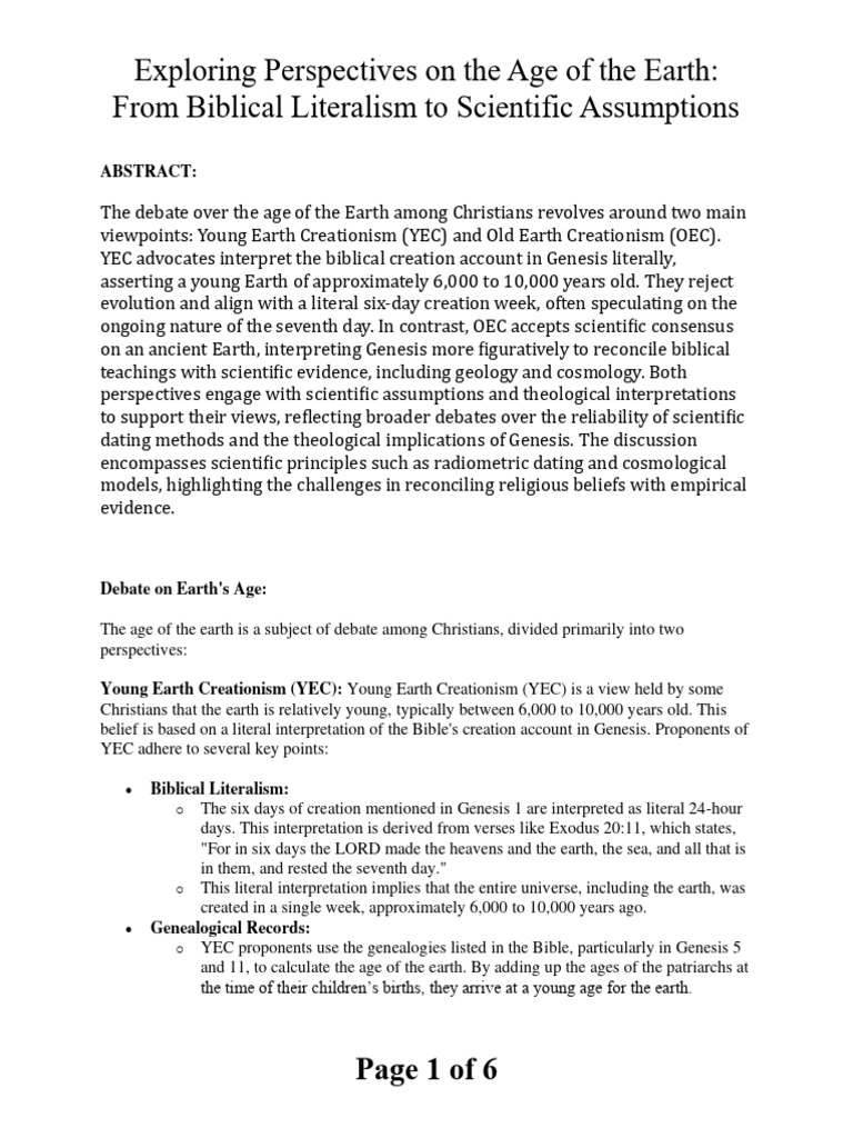 Exploring Perspectives On The Age of The Earth: From Biblical ...