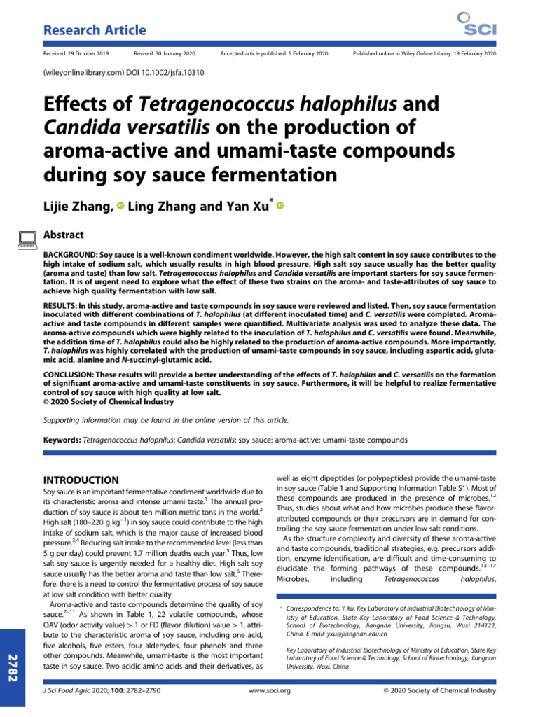 Zhang Et Al 2020 - Effects of Tetragenococcus Halophilus and Candida ...
