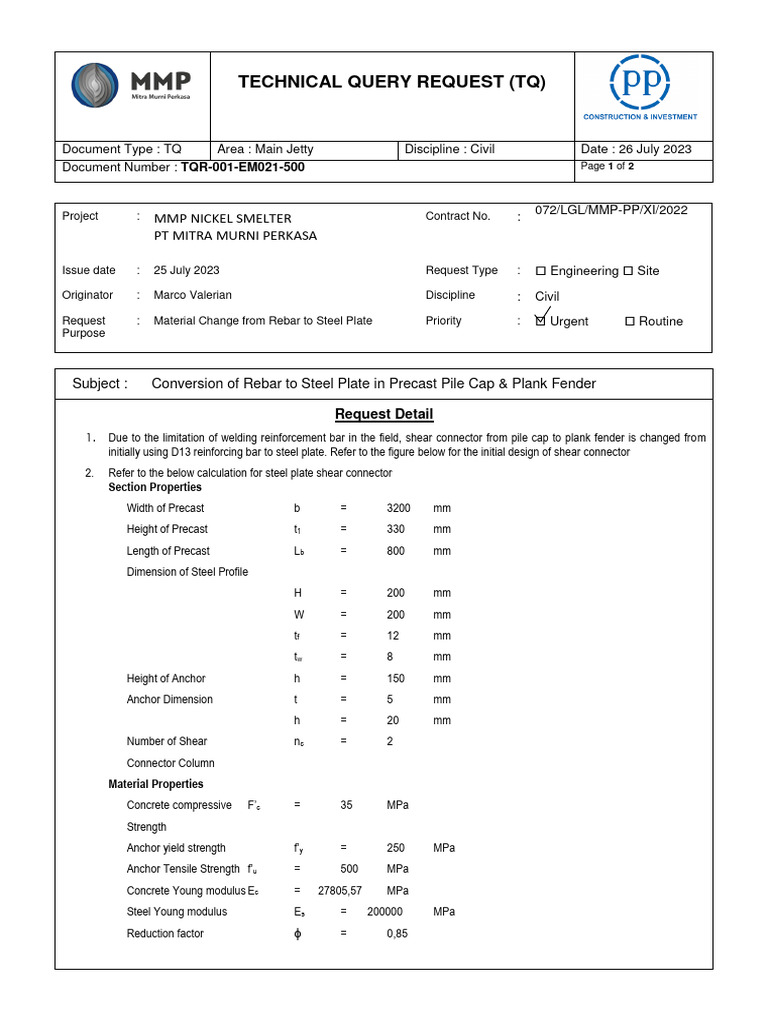TQ-001-EM021-500 - Conversion of Rebar To Steel Plate in Precast Pile Cap & Plank Fender | PDF ...