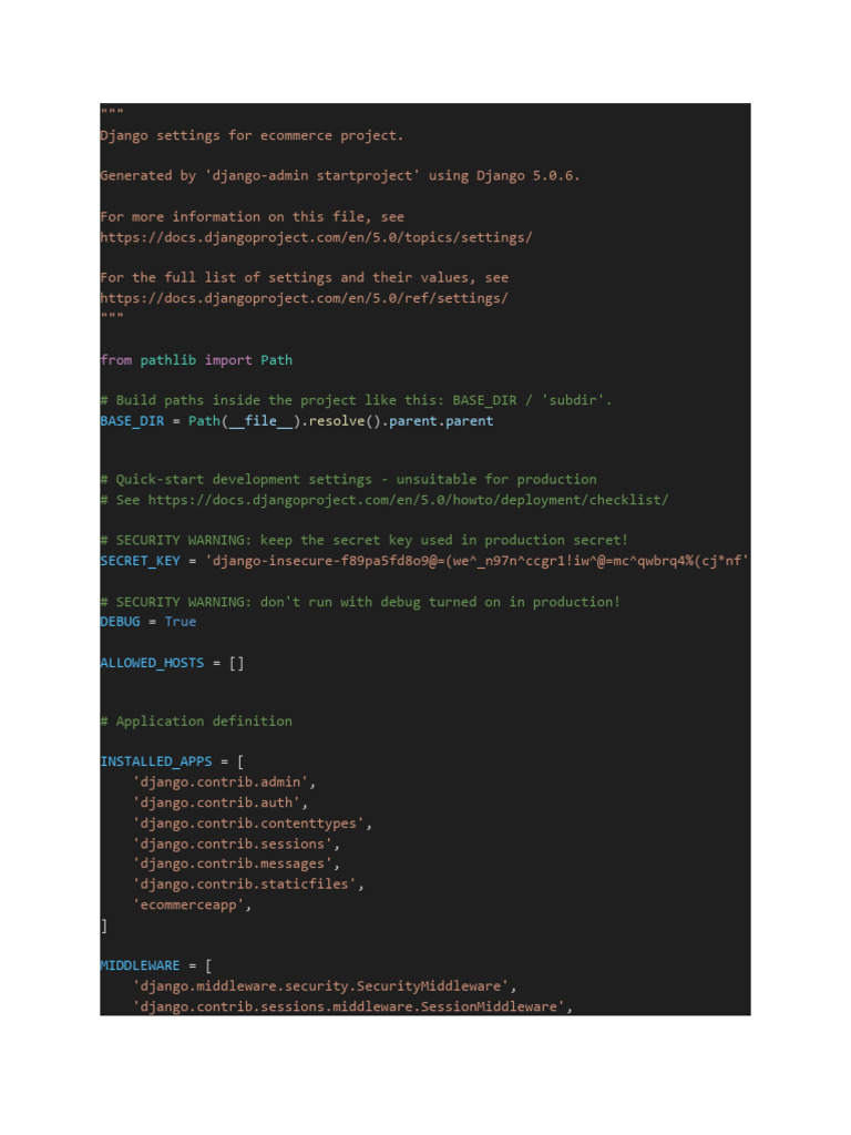 Django Settings For Ecommerce Project | PDF | Computing | Computer Programming