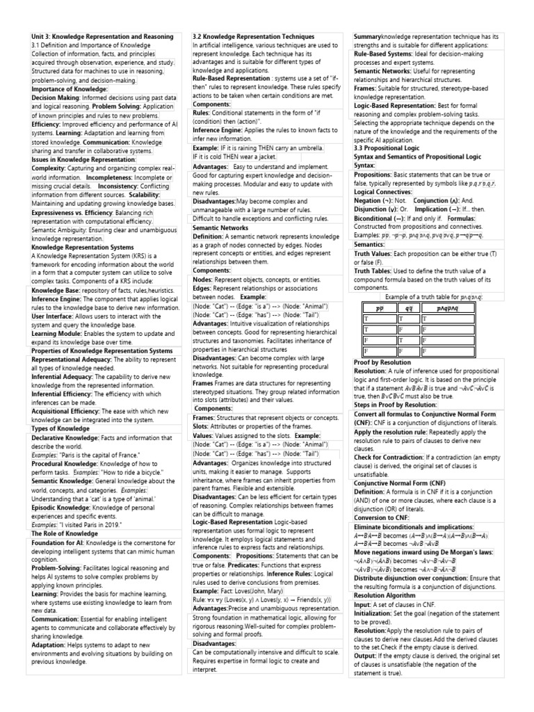 Unit 3 AI | PDF | First Order Logic | Knowledge Representation And Reasoning