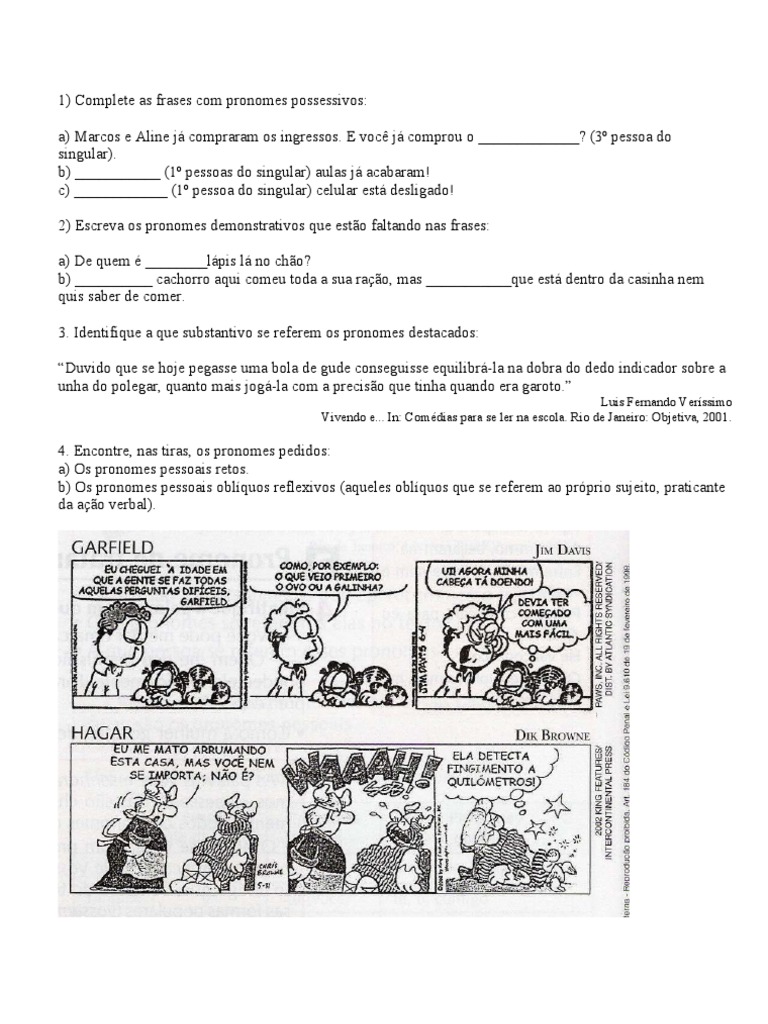 Pronomes Identificação Classificação E Uso Pdf Pronome