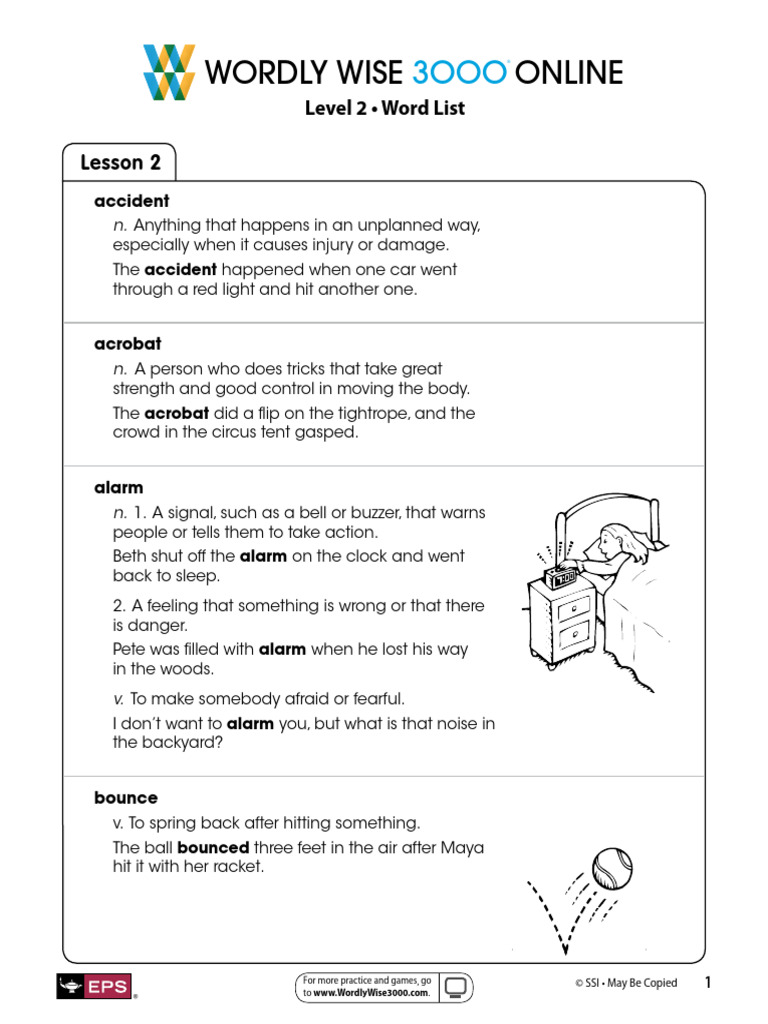 Wordly Wise Online: Level 2 - Word List Lesson 2 | PDF
