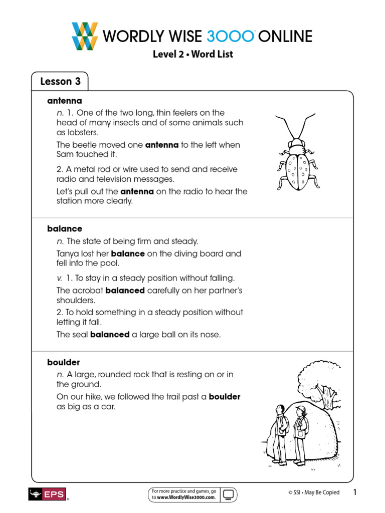 Wordly Wise Online: Level 2 - Word List Lesson 3 | PDF