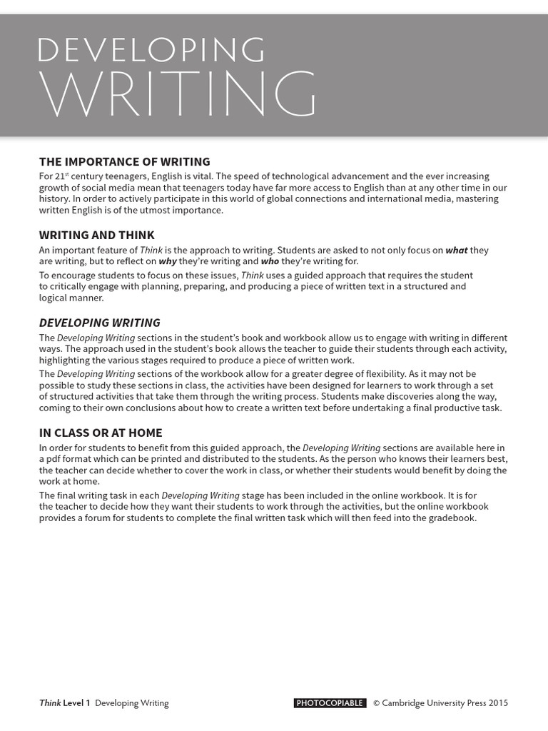 Think Level 1: Developing Writing Guide | PDF | Linguistics