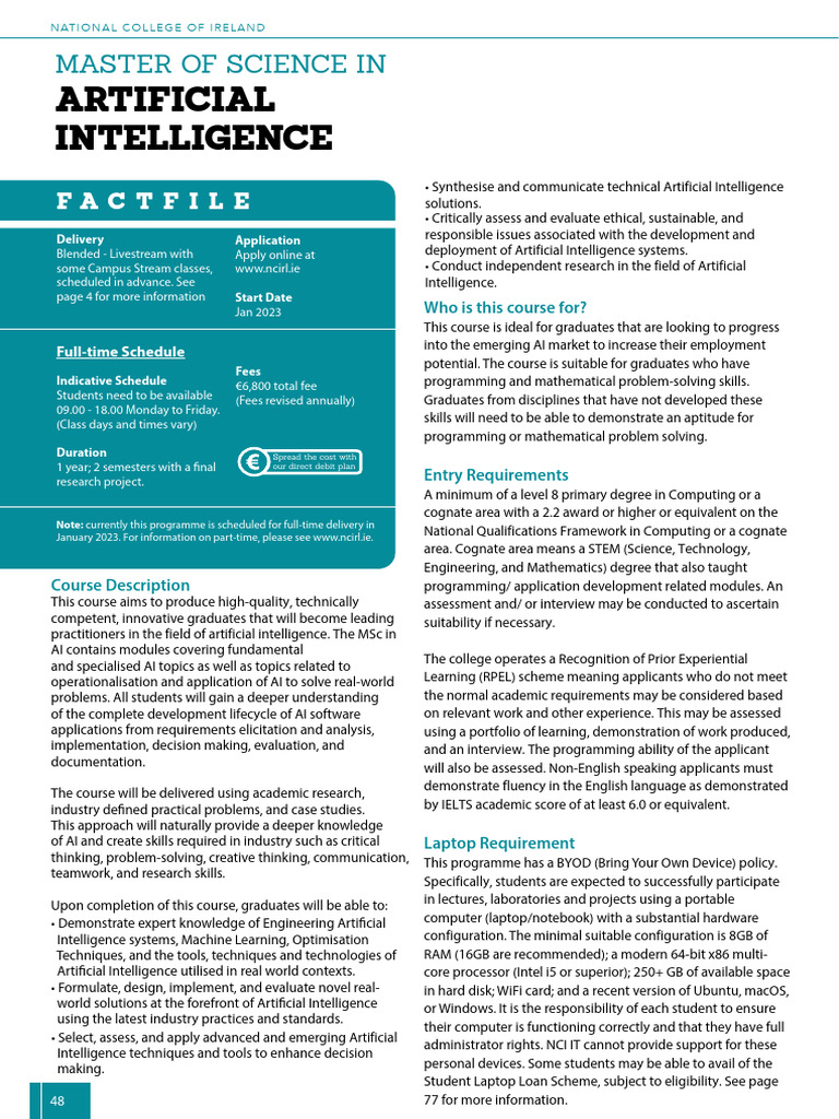 MSc in Artificial Intelligence Program | PDF | Artificial Intelligence ...