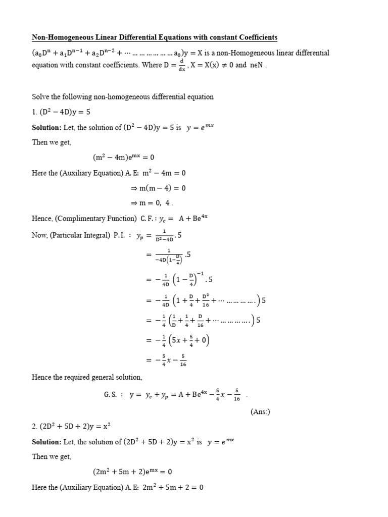 Non-Homogeneous Differential Equations | PDF | Applied Mathematics ...