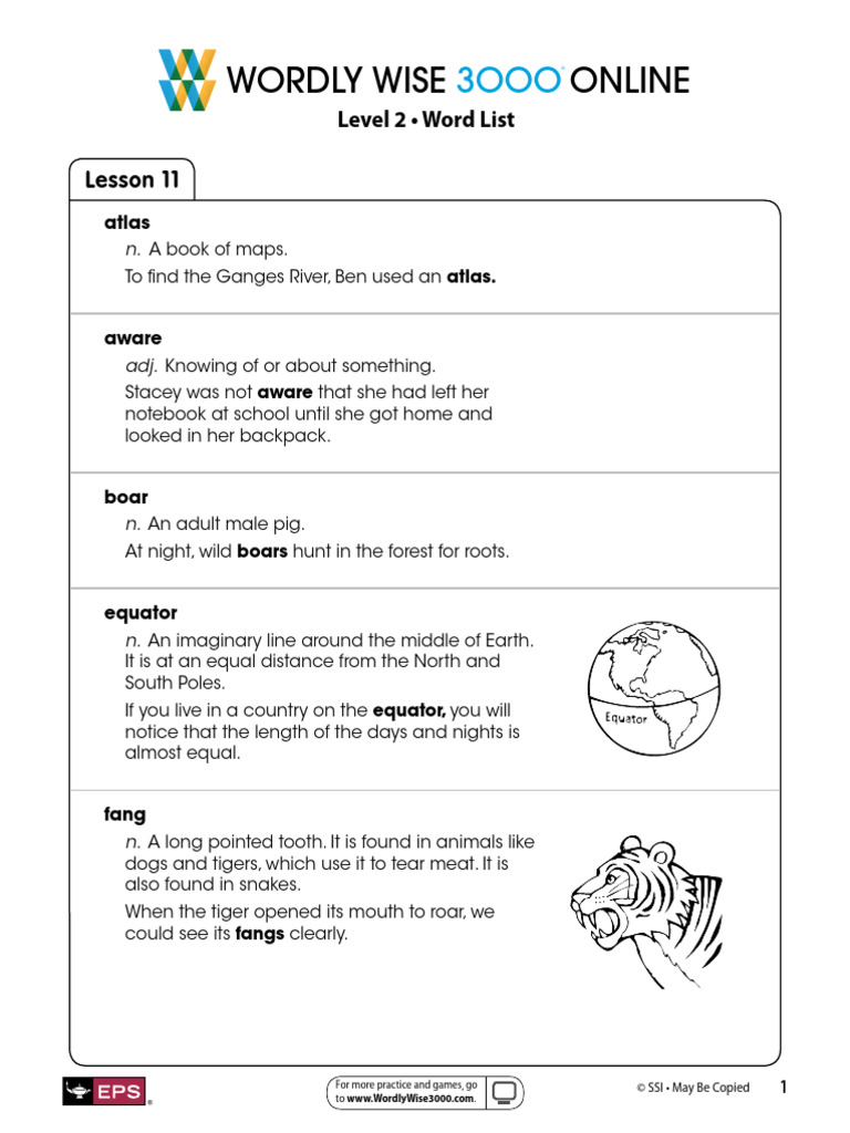 Wordly Wise Online: Level 2 - Word List Lesson 11 | PDF