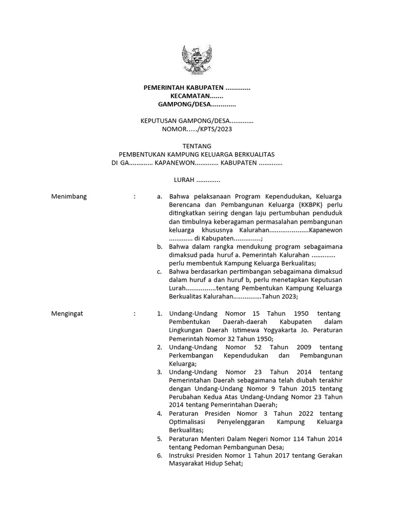 Contoh SK Kp. KB - Inpres No 3 Tahun 2022 | PDF