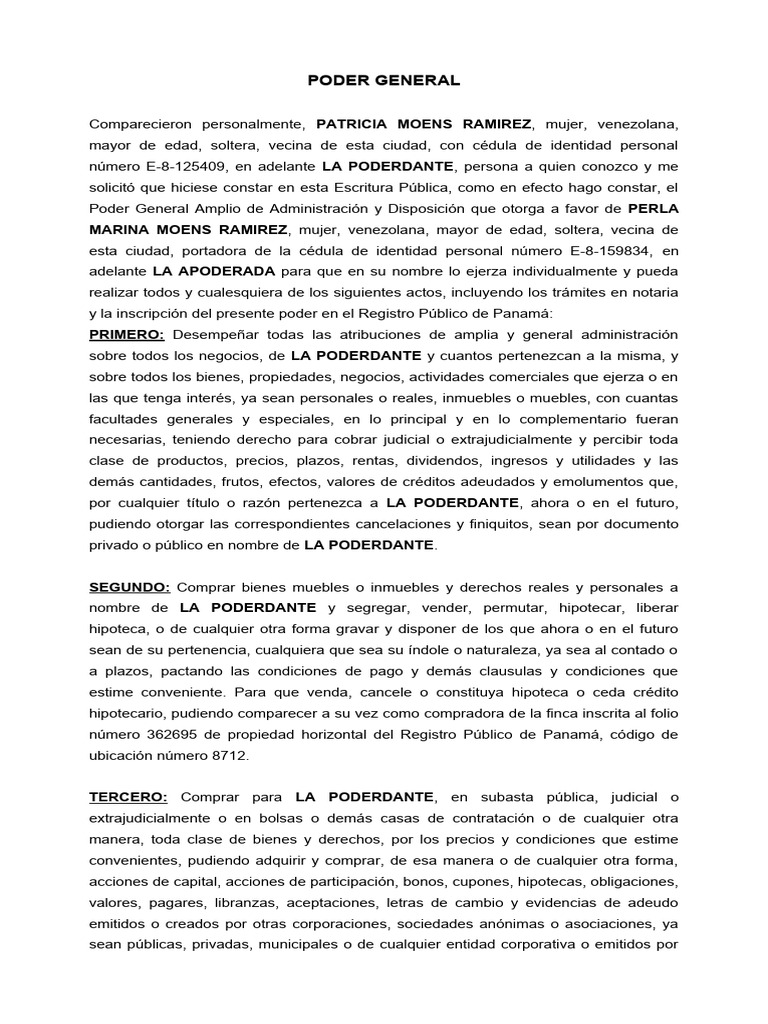 Poder General Persona A Persona | PDF | Hipotecas | Cheque