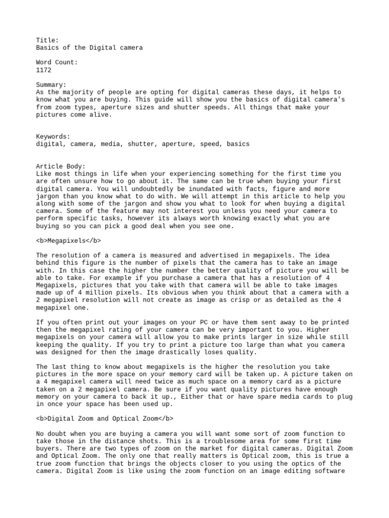Basics of The Digital Camera | PDF | Shutter Speed | Camera