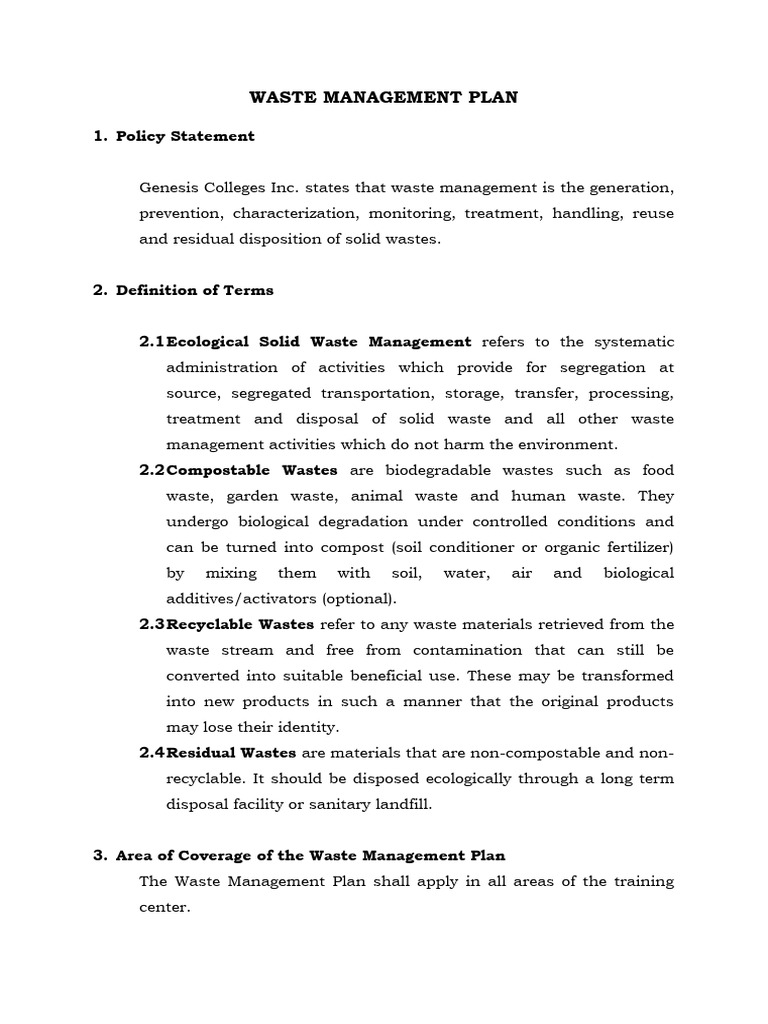 Waste Management Plan | Download Free PDF | Waste Management | Waste