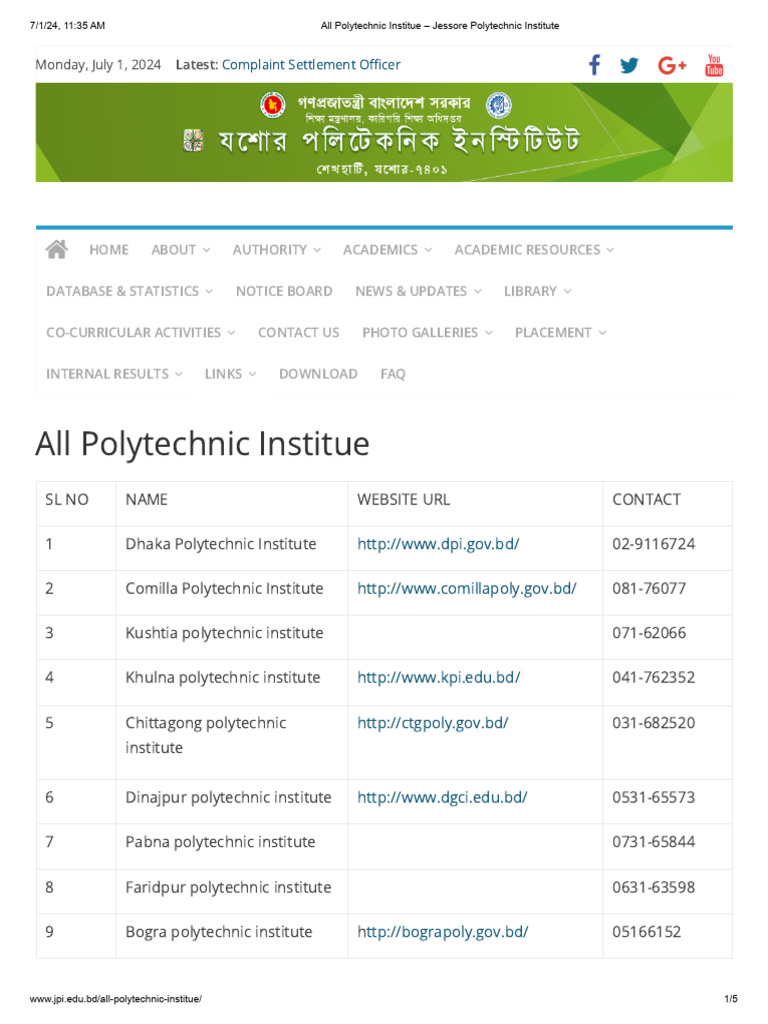 All Polytechnic Institue - Jessore Polytechnic Institute | PDF | Career And Technical Education