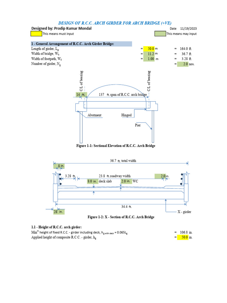 RCC Arch Girder Bridge Design Overview | PDF | Strength Of Materials ...