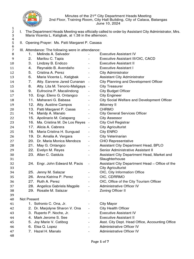 City Department Heads Meeting | PDF | Cemetery