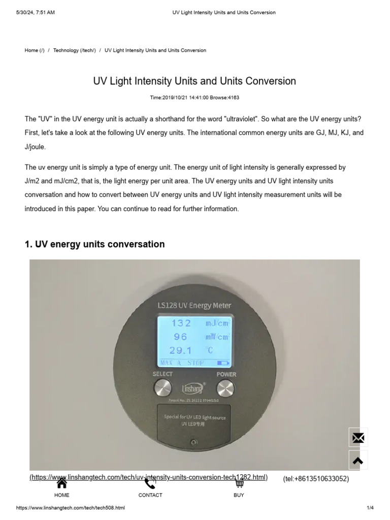 UV Light Intensity Units and Units Conversion | PDF | Watt | Ultraviolet